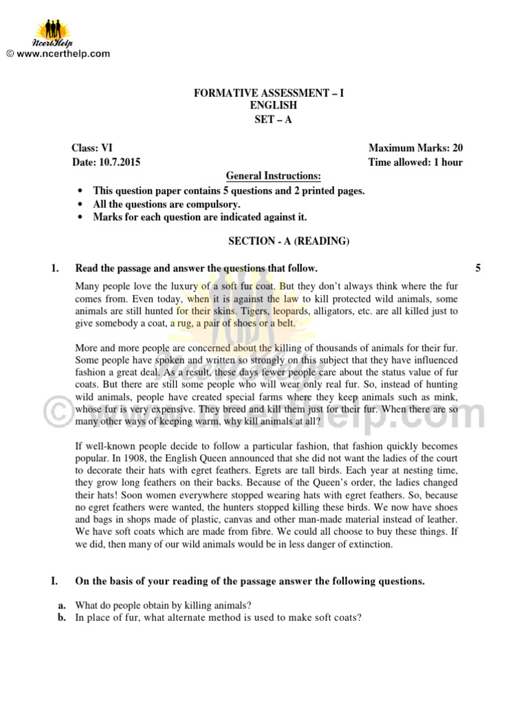 2011 English Question Paper | PDF | Fur | Feather