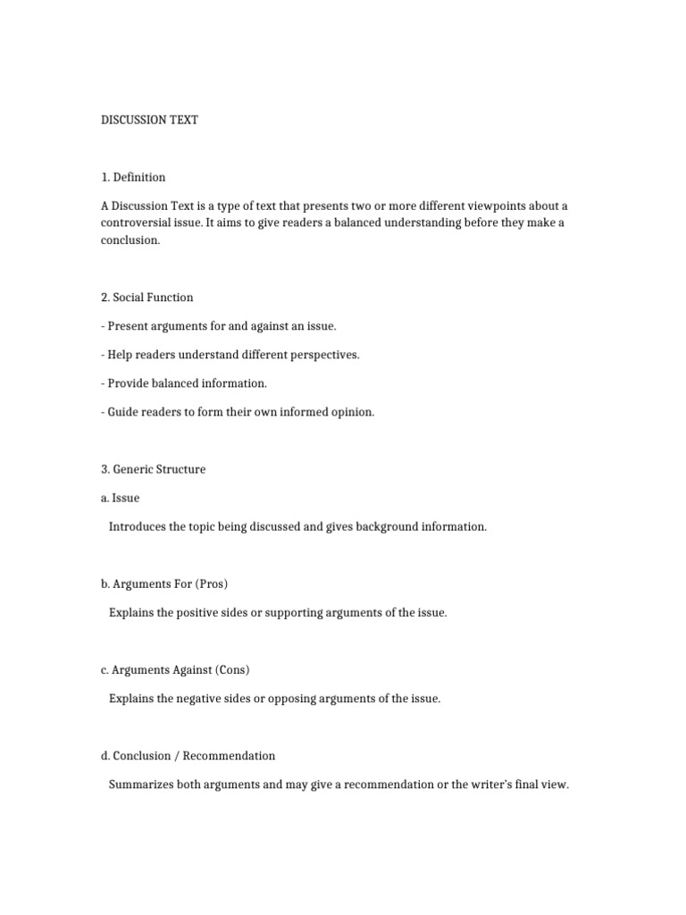 Understanding Discussion Texts: Structure & Purpose | PDF