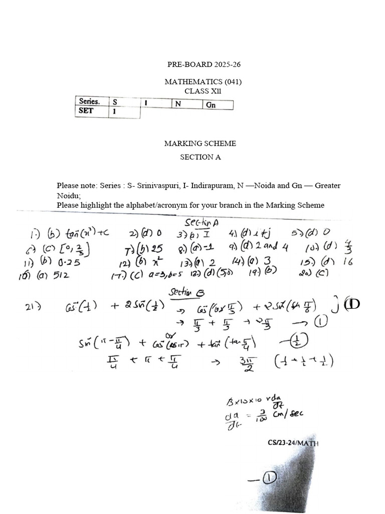 Math Marking Scheme Preboard 2-1 | PDF