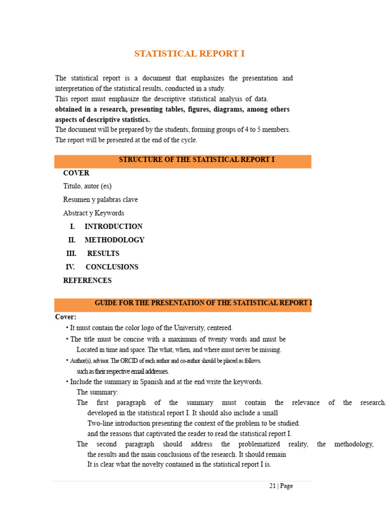 STATISTICAL REPORT I (1) | PDF | Methodology | Statistics