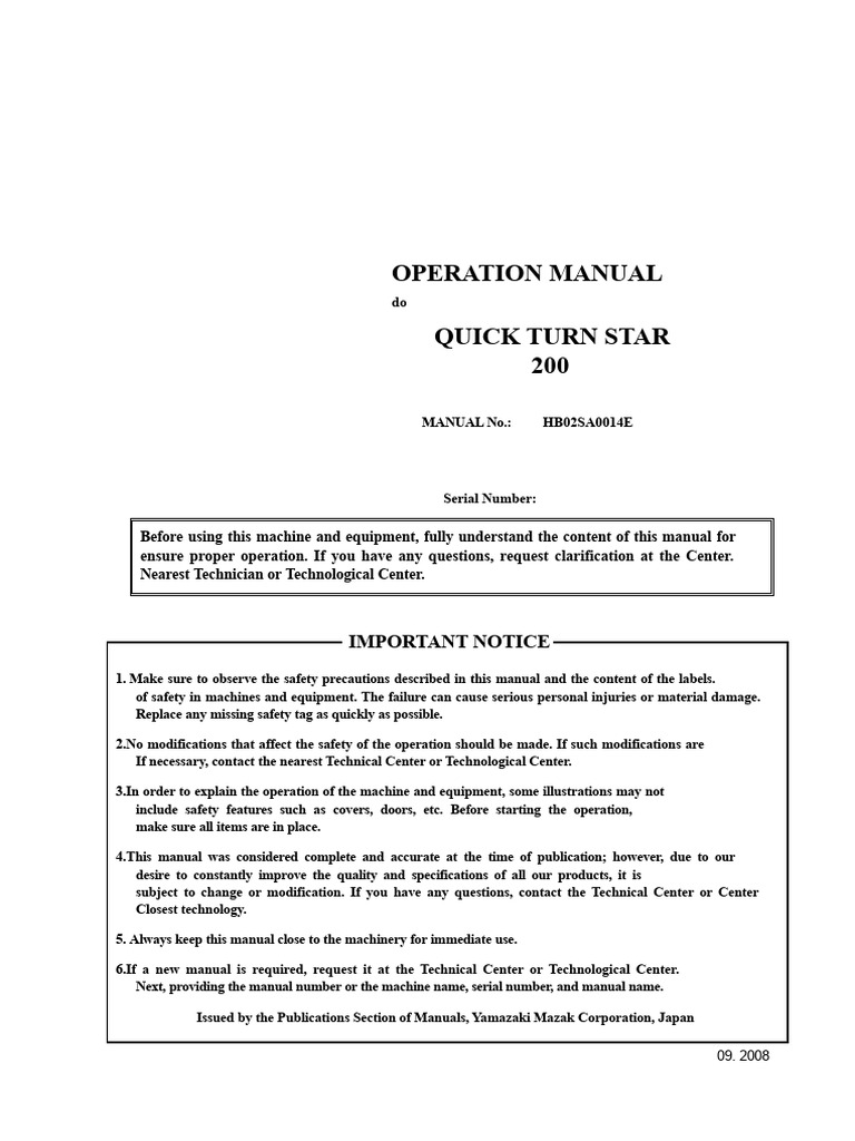 Quick Turn Star 200 Operation Manual | PDF | Menu (Computing) | Cursor ...