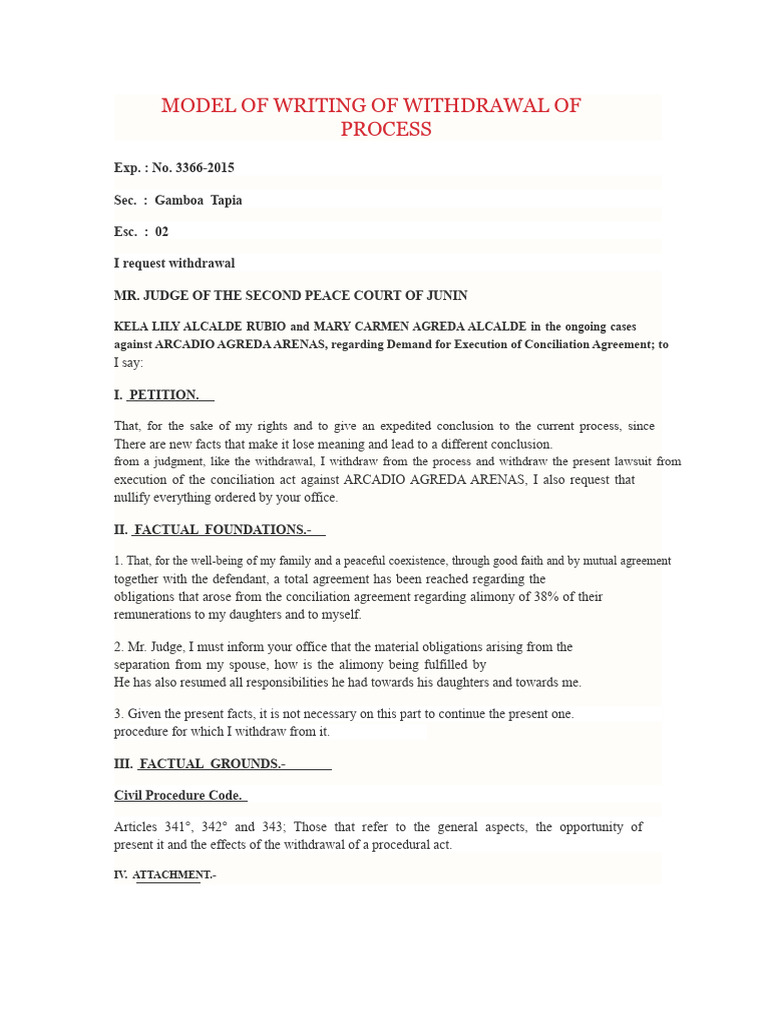MODEL WRITTEN NOTICE OF WITHDRAWAL FROM PROCEEDINGS | PDF