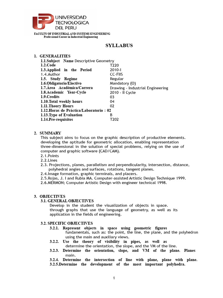 Descriptive Geometry Syllabus for Engineering | PDF | Geometry ...