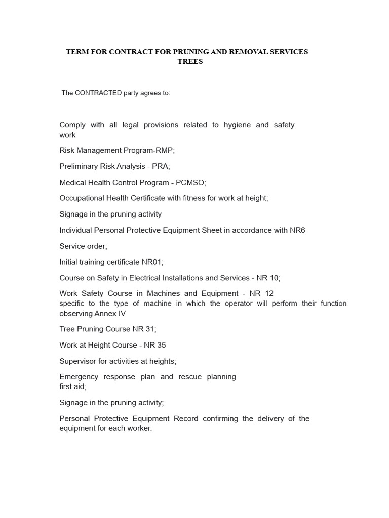 Term For Tree Pruning and Removal Services Contract | PDF