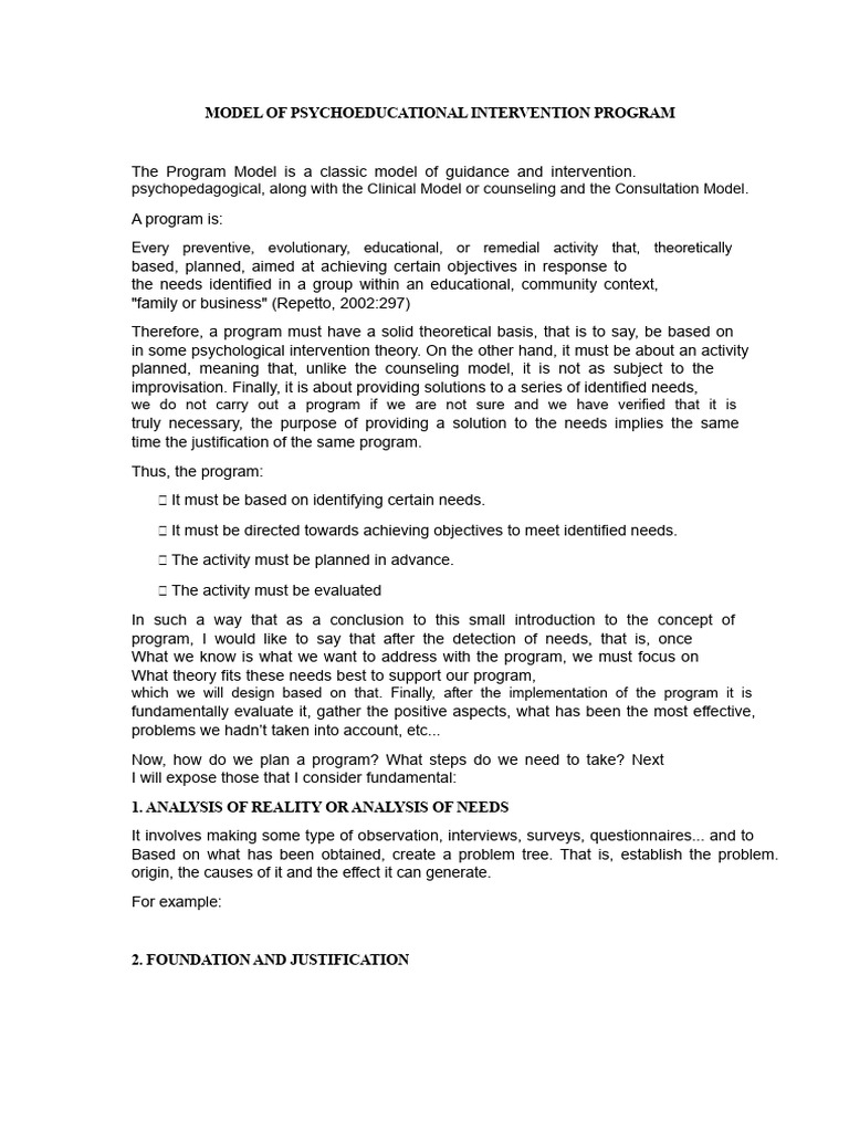 Psychoeducational Intervention Program | PDF | Theory | Methodology