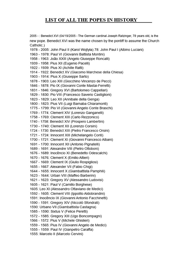 LIST OF ALL THE POPES IN HISTORY | PDF | Pope | Vatican City
