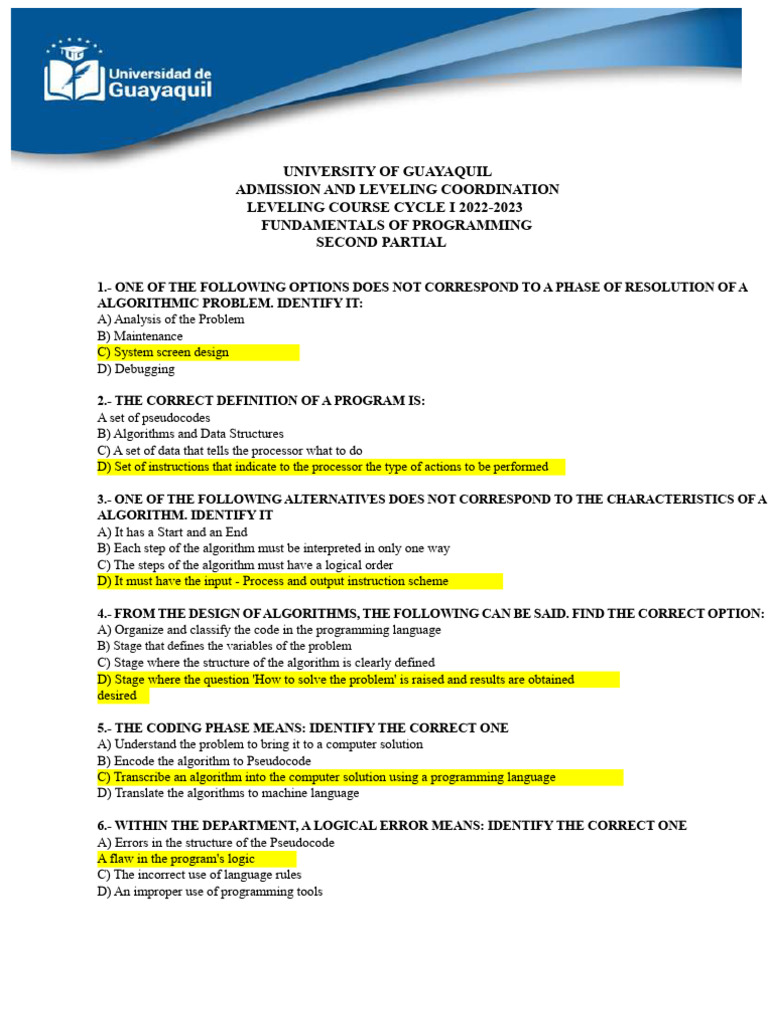 Questionnaire programming second partial | PDF | Algorithms | Mathematics