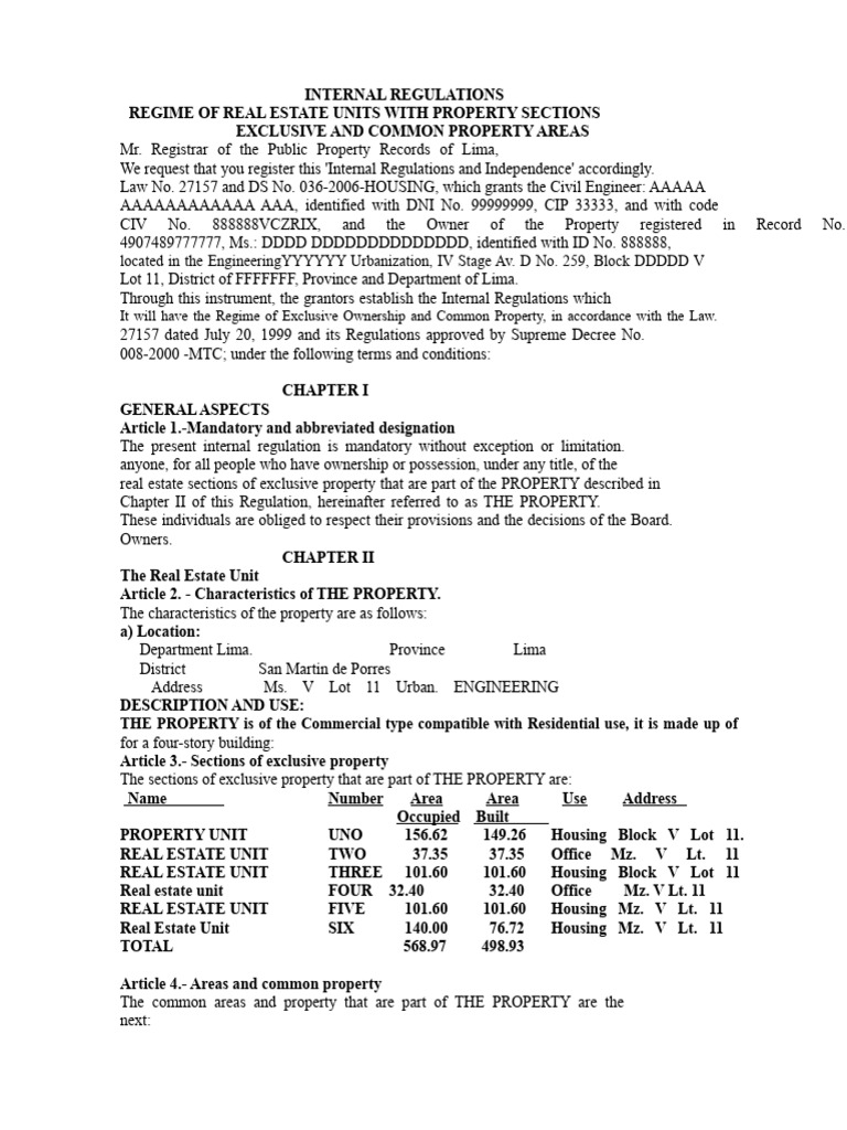 Internal Regulations Model | PDF | Property | Justice