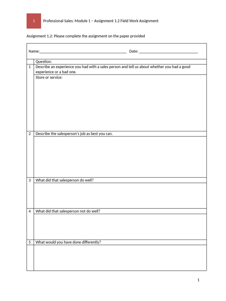 Module 1 - Assignment 1.2 Field Work Assignment | PDF