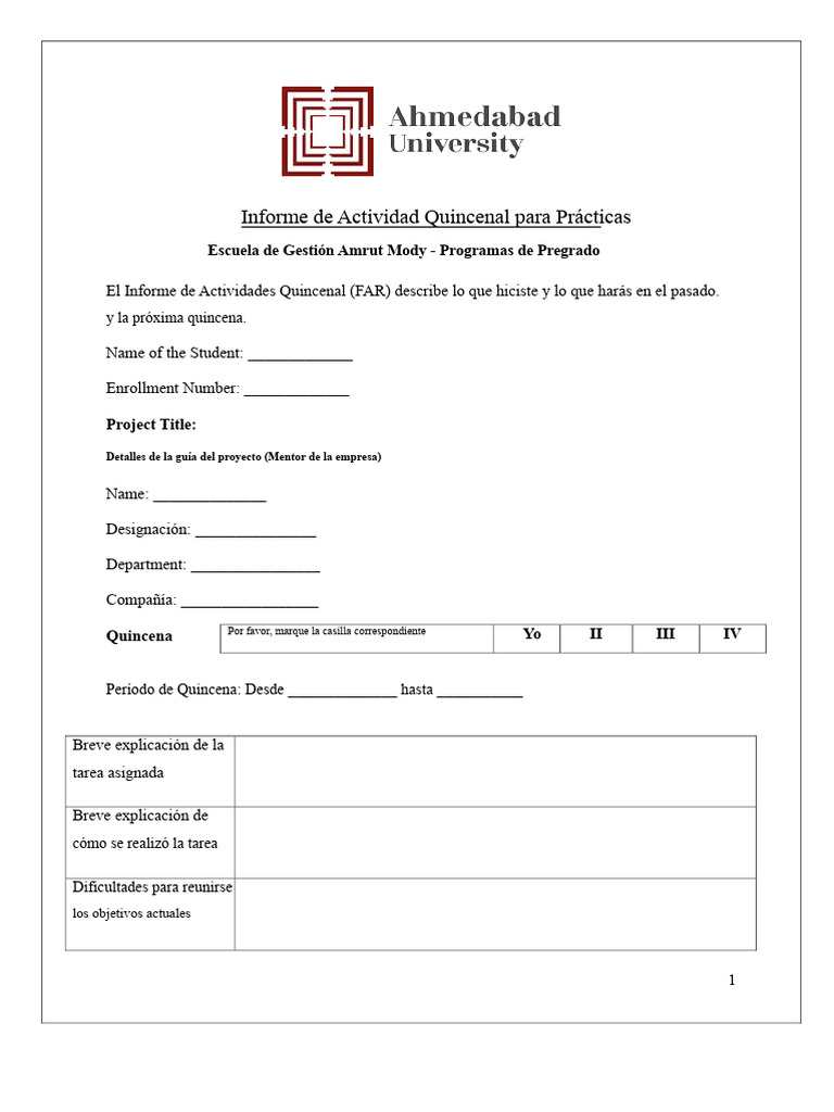 Formato Del Informe Quincenal | PDF