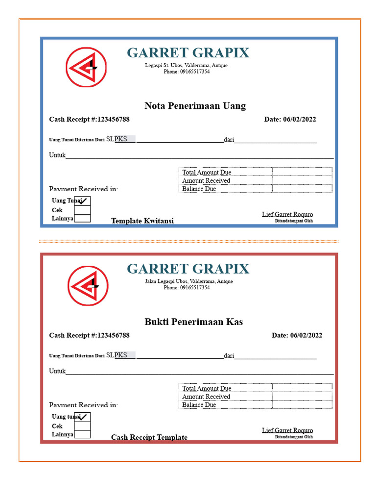 Template Kwitansi Penerimaan Kas | PDF