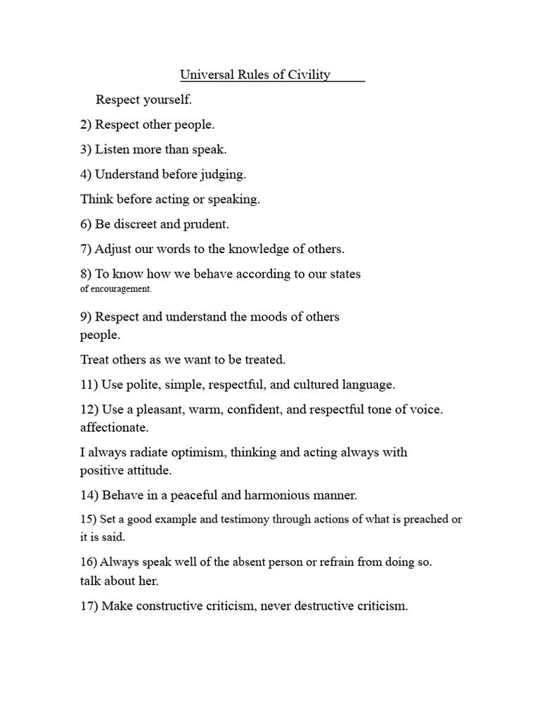 Universal Rules of Civility | PDF