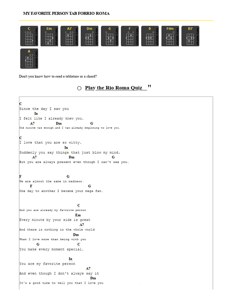 Rio Roma's "Favorite Person" Ukulele Tab | PDF