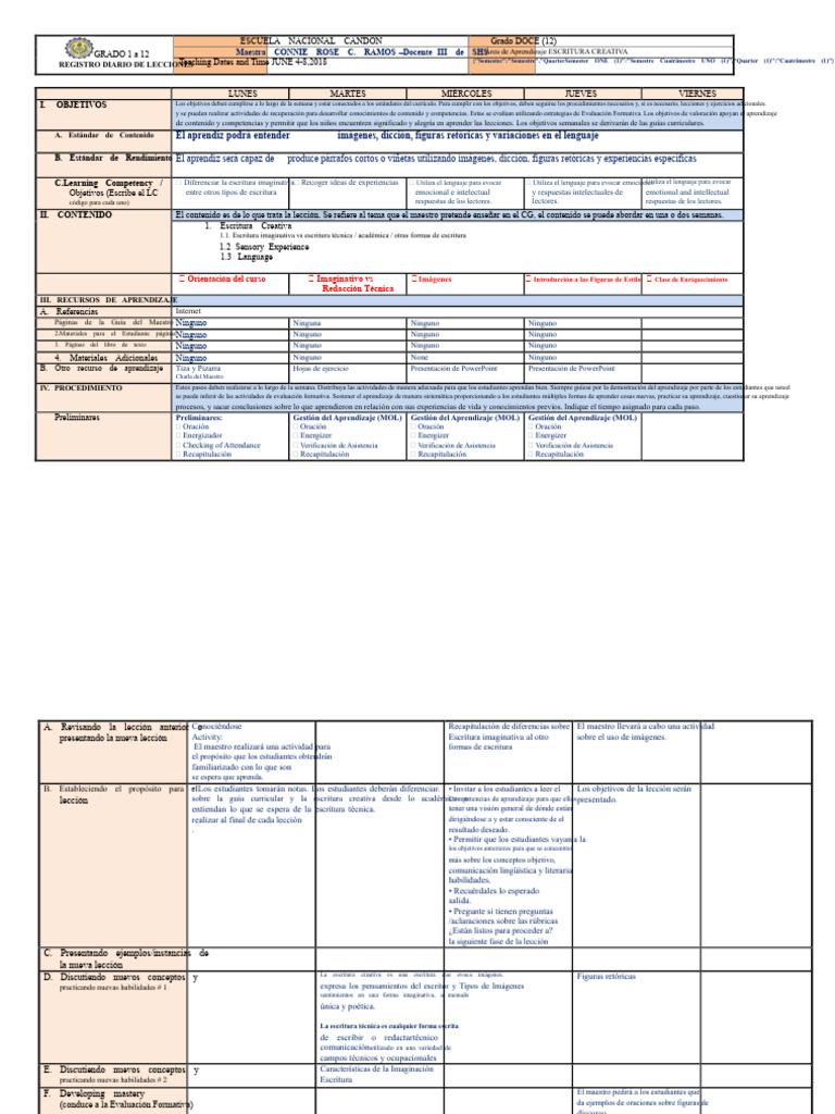 1.semana 1 Escritura Creativa | PDF | Plan de estudios | Aprendizaje