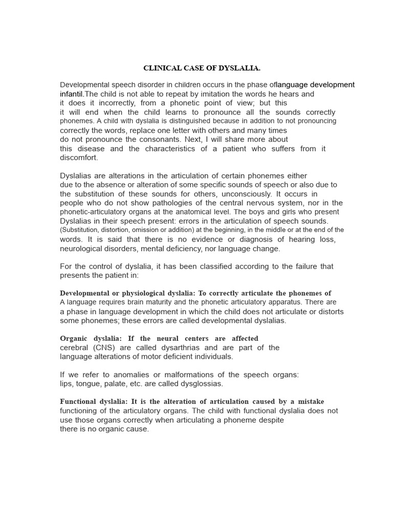 Clinical Case of Dyslalia Jenny | PDF | Speech | Language Development
