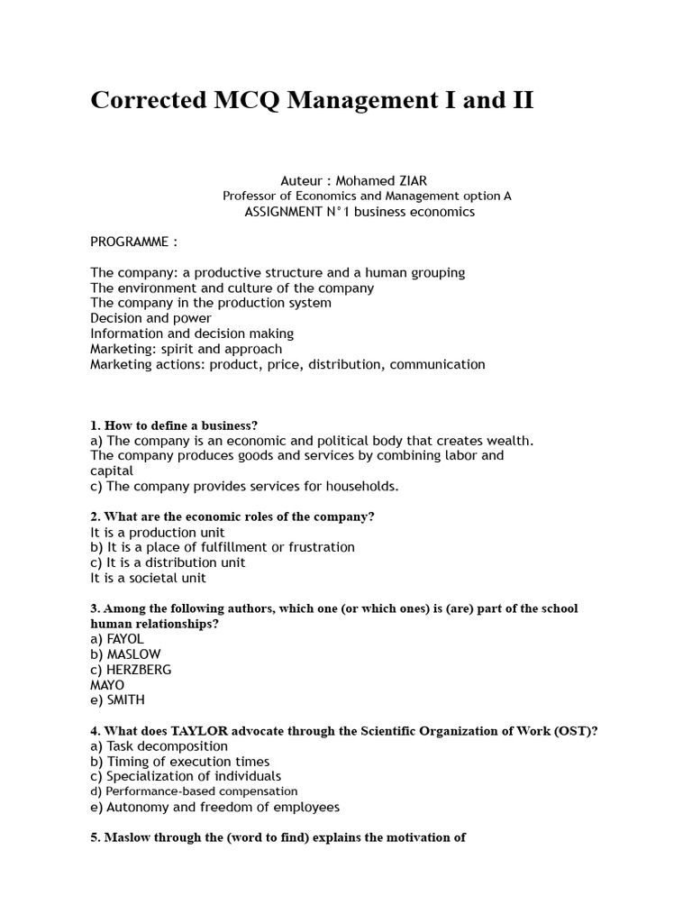 Business Economics MCQ Study Guide | PDF | Market (Economics ...