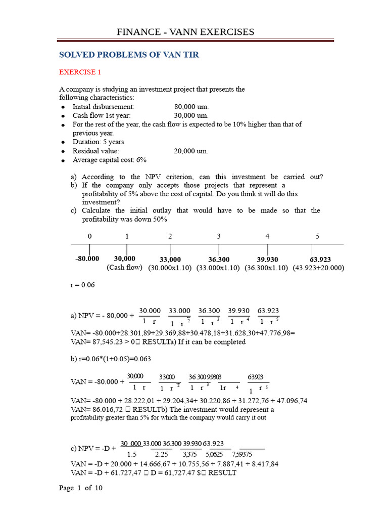 NPV IRR Exercises | PDF | Internal Rate Of Return | Net Present Value