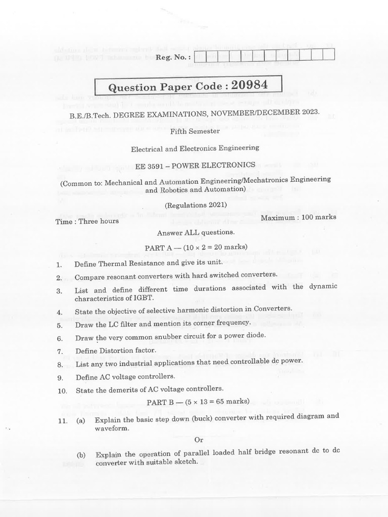 Power Electronics Anna University Question Paper | PDF