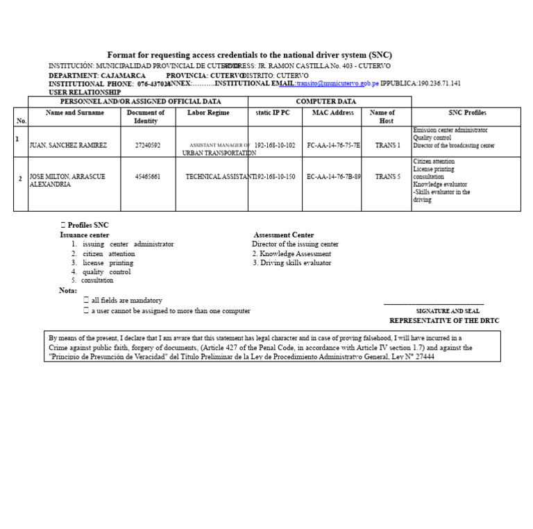 Access Credentials Request Form For The National Driver System | PDF ...