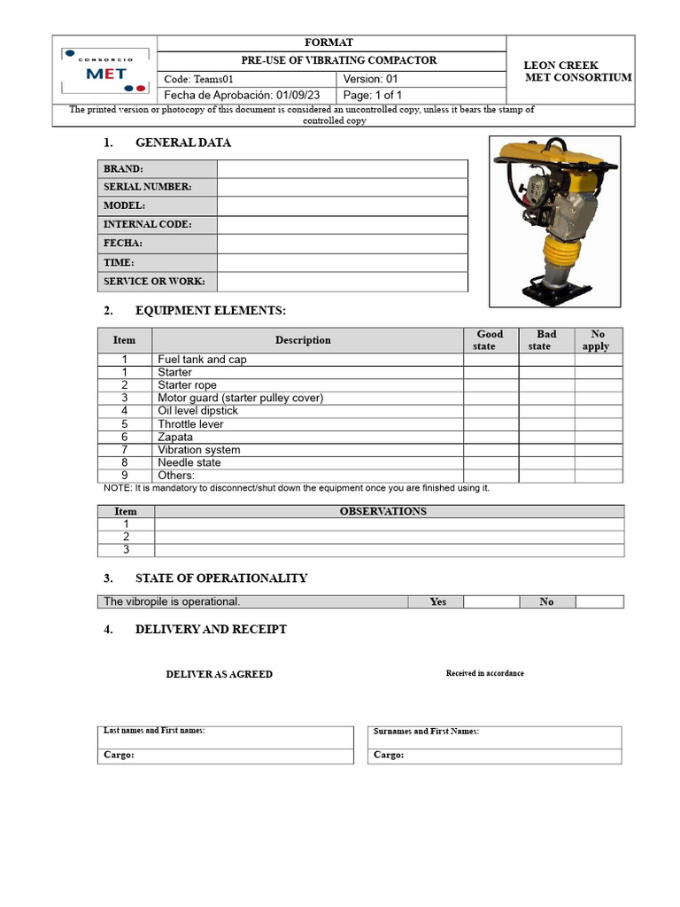 Vibratory Compactor Check List | PDF