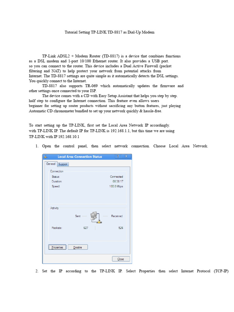 TP-LINK TD-8817 Setting Tutorial | PDF | Router (Computing) | Computer ...