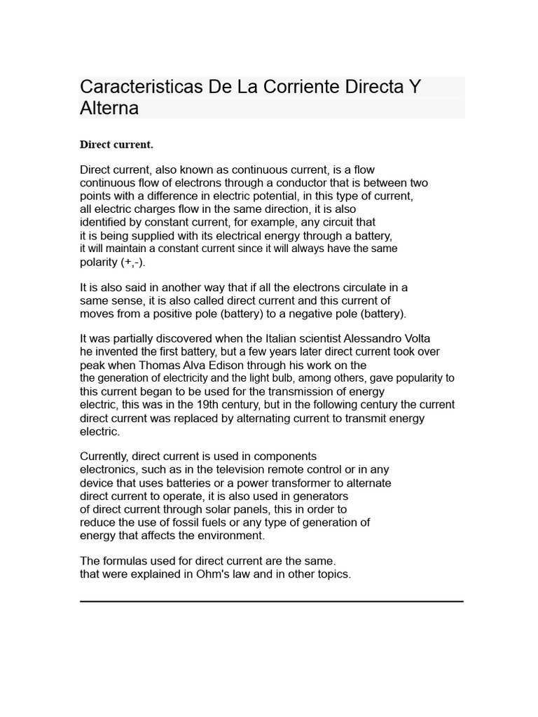 Characteristics of Direct and Alternating Current | PDF | Direct ...