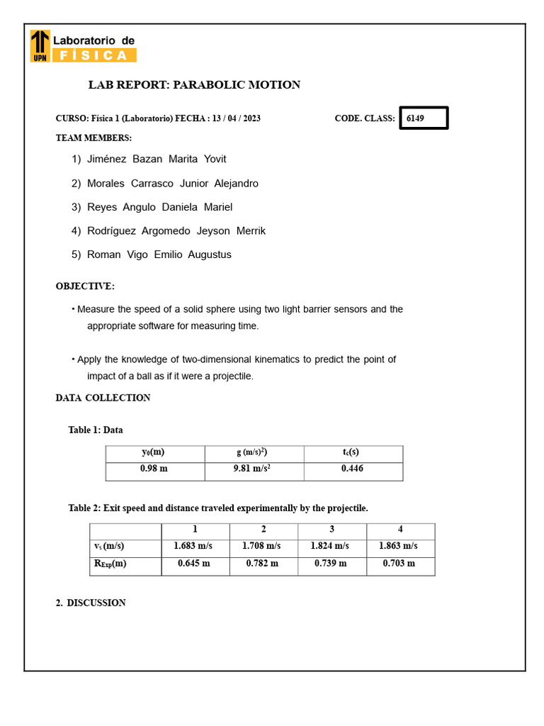 Physics Lab Report 1 Week 3 | PDF | Projectiles | Speed Of Light