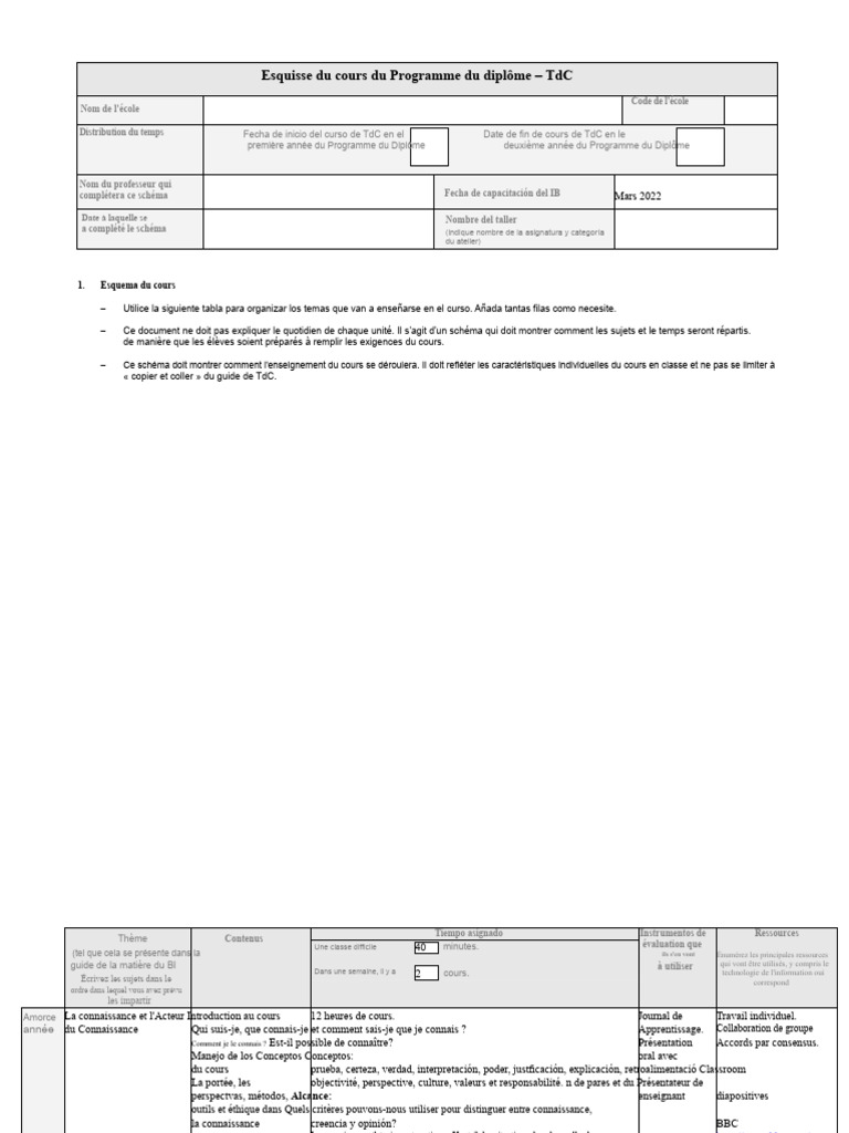 Schéma de cours pour le Programme du Diplôme | PDF | Science ...