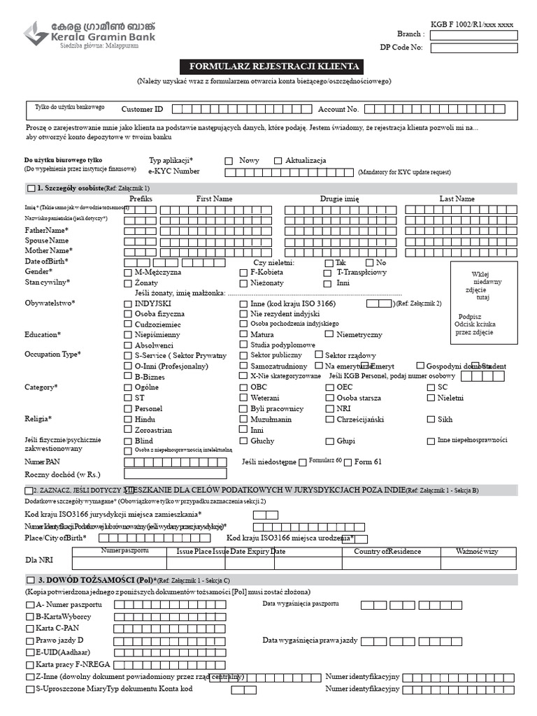 instapdf.in-kerala-gramin-bank- formularz KYC-825 | PDF