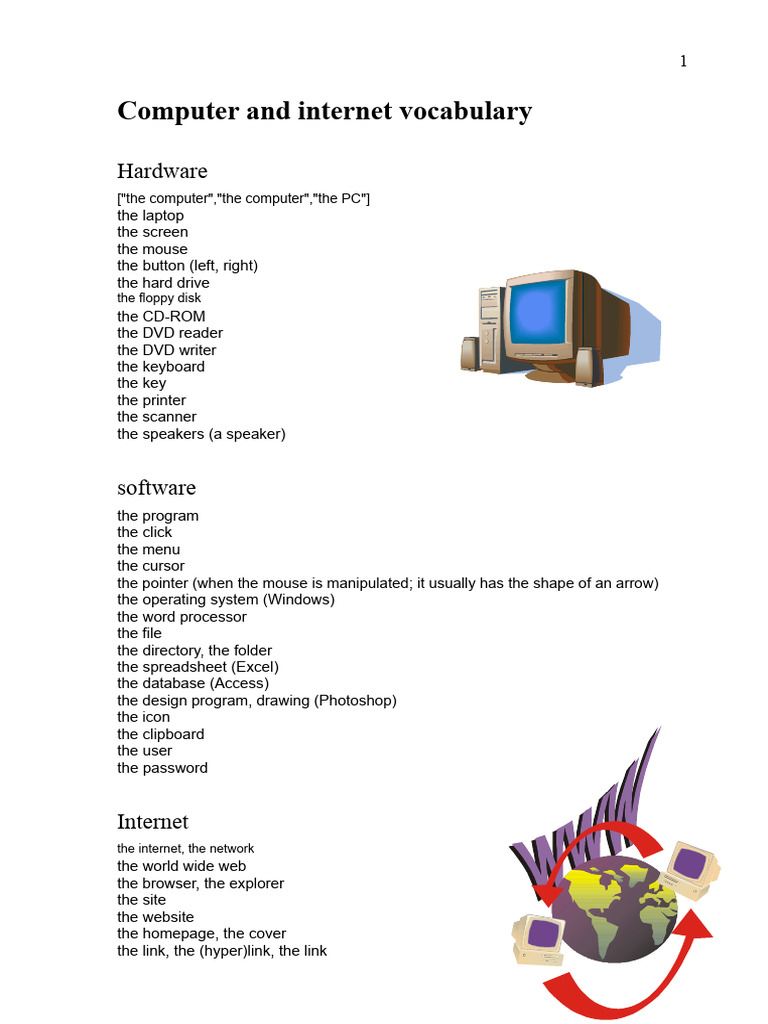 Computer and Internet Vocabulary Guide | PDF | Cursor (User Interface ...