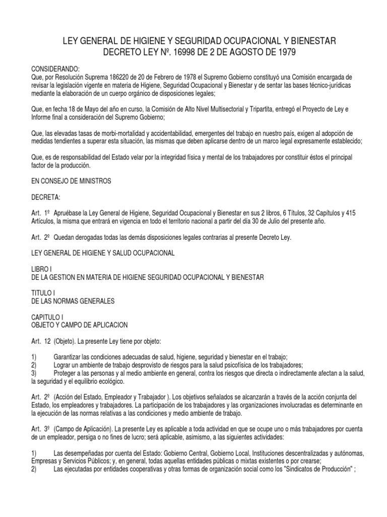 02-02 D.L. 16998 Ley General de Higiene y Seguridad Ocupacional y Bienestar | PDF | Derecho ...