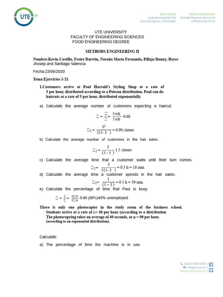 Group 6 - Queueing Theory Assignment | PDF | Poisson Distribution | Teaching Mathematics