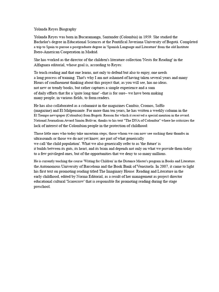 Yolanda Reyes Biography | PDF