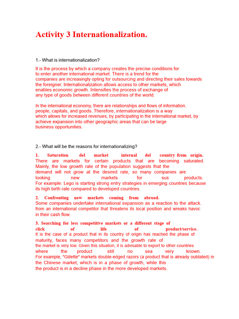 Activity 3 Internationalization | PDF | Internationalization | Market ...