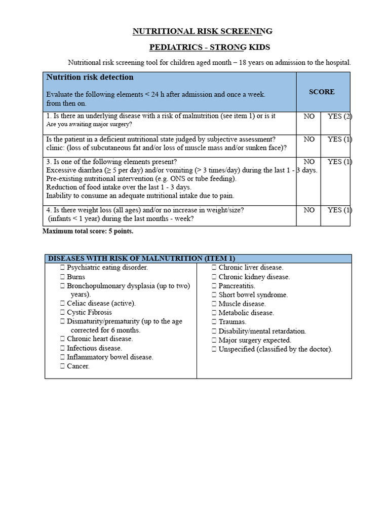Nutritional Risk Screening Strong Kids | PDF | Weight Loss | Screening ...