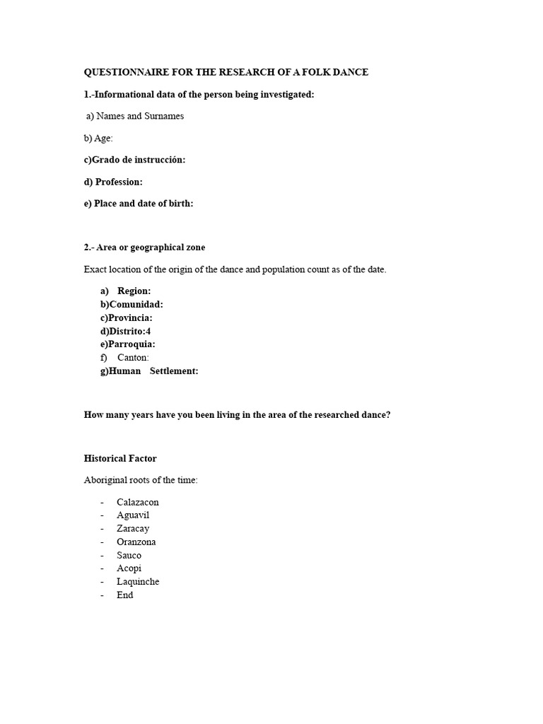 Folk Dance Research Questionnaire | PDF