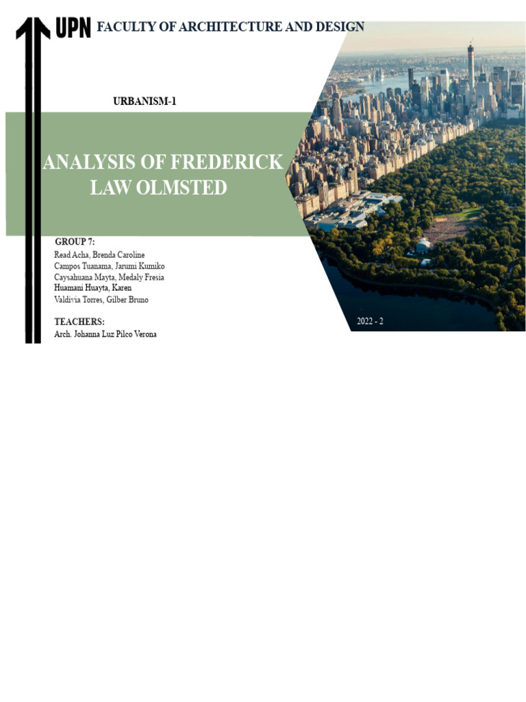 Analysis of Frederick Law Olmsted's Parks | PDF | Design | Urbanization