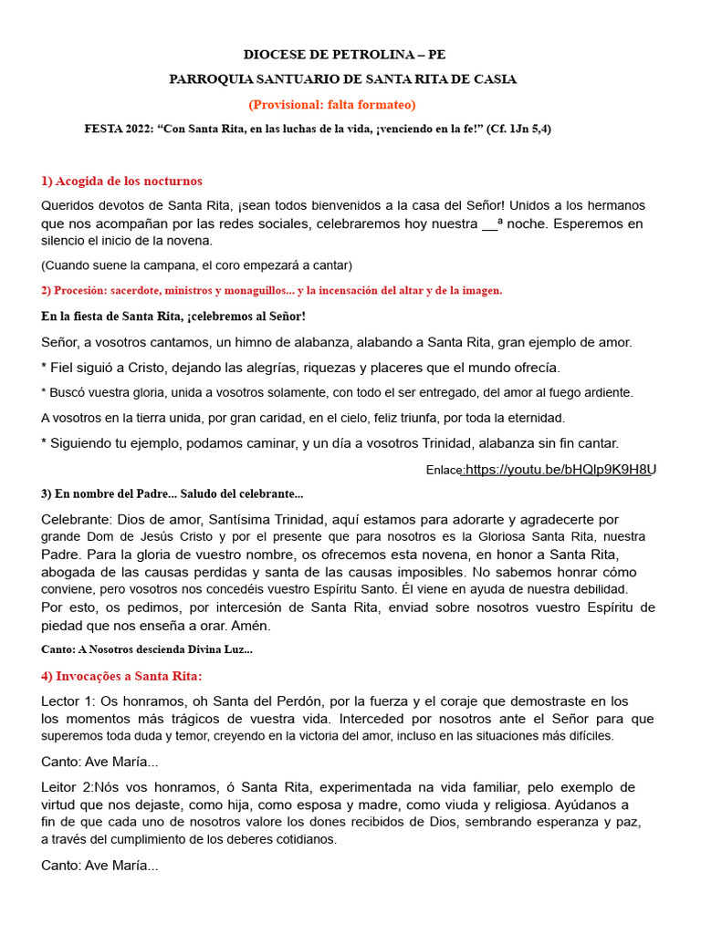 Novena de Santa Rita de Casia 2022 - Provisional | PDF | eucaristía ...