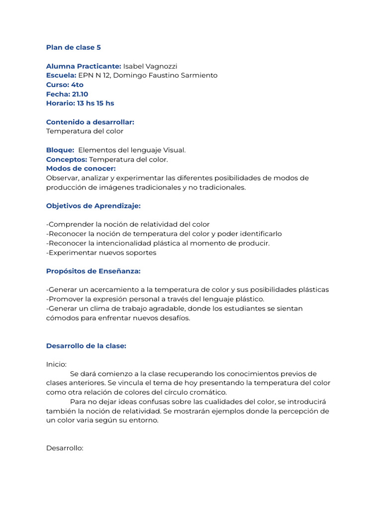 Plan de Clase 4-1 | PDF