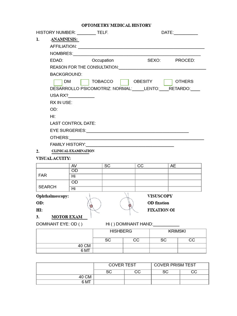 Optometry Clinical History | PDF