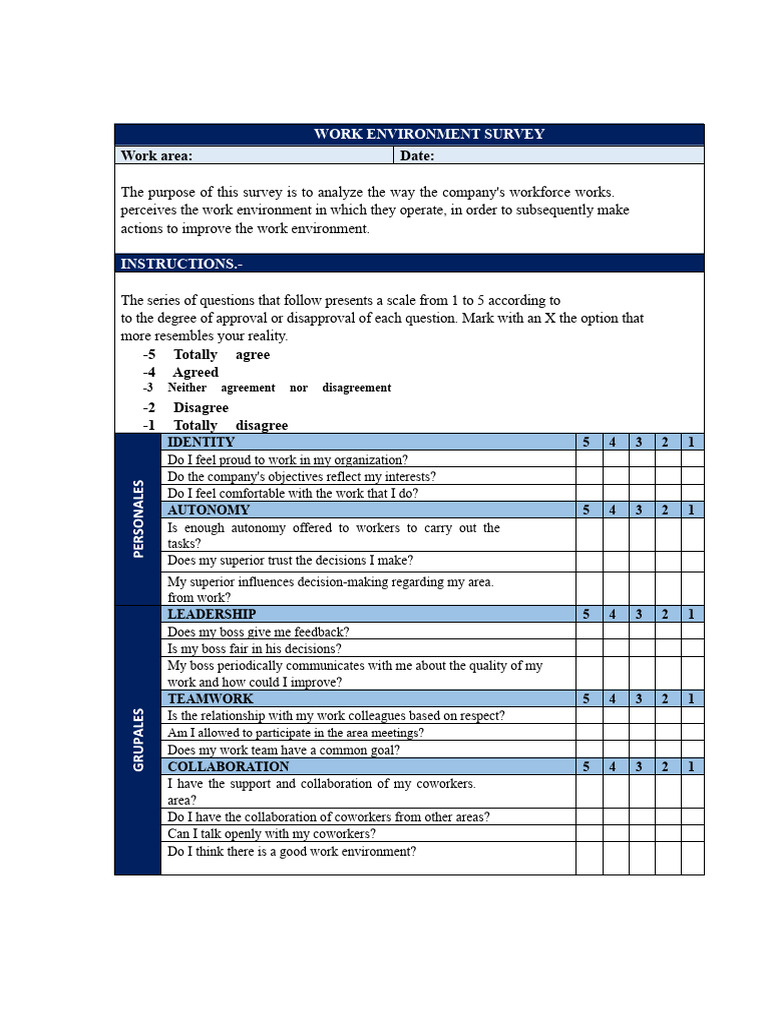 Work Environment Survey | PDF | Occupational Safety And Health | Leadership