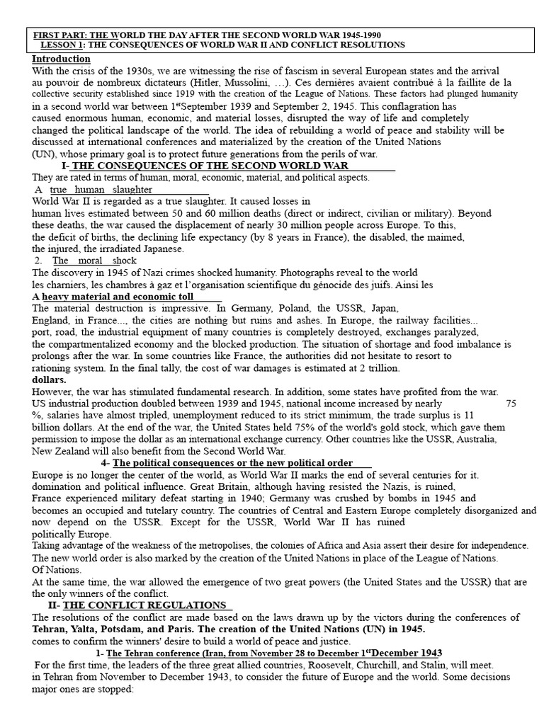 Post-WWII World: Consequences & Resolutions | PDF | United Nations ...