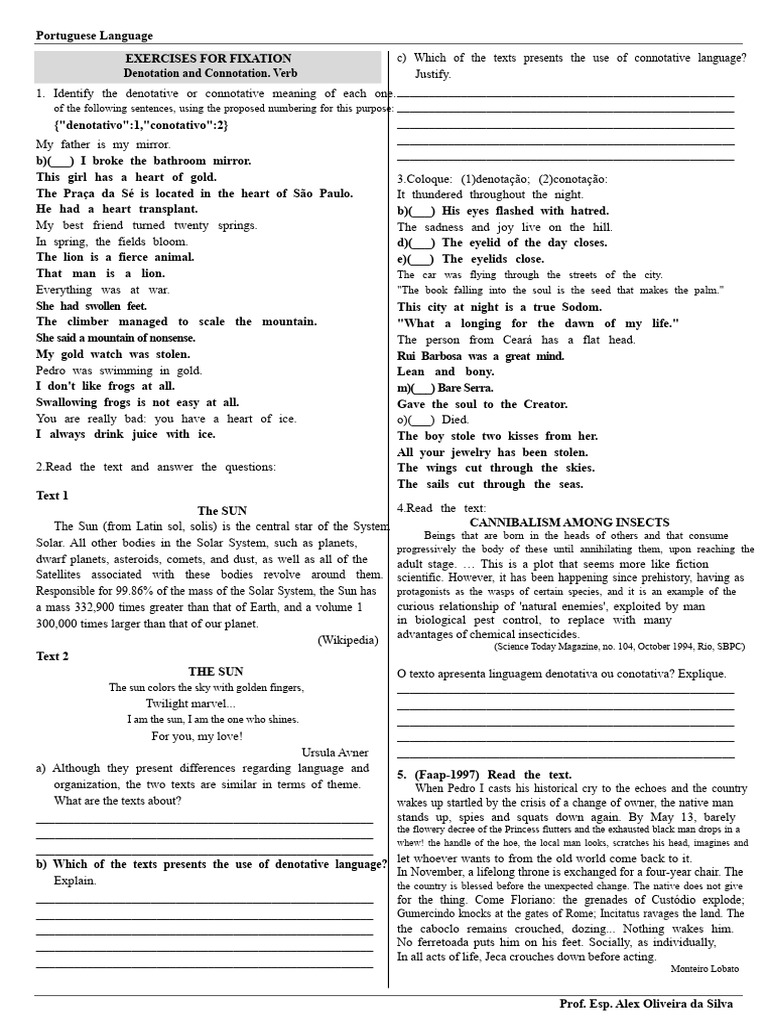 Exercises - Denotation and Connotation. Verb | PDF | Grammatical ...