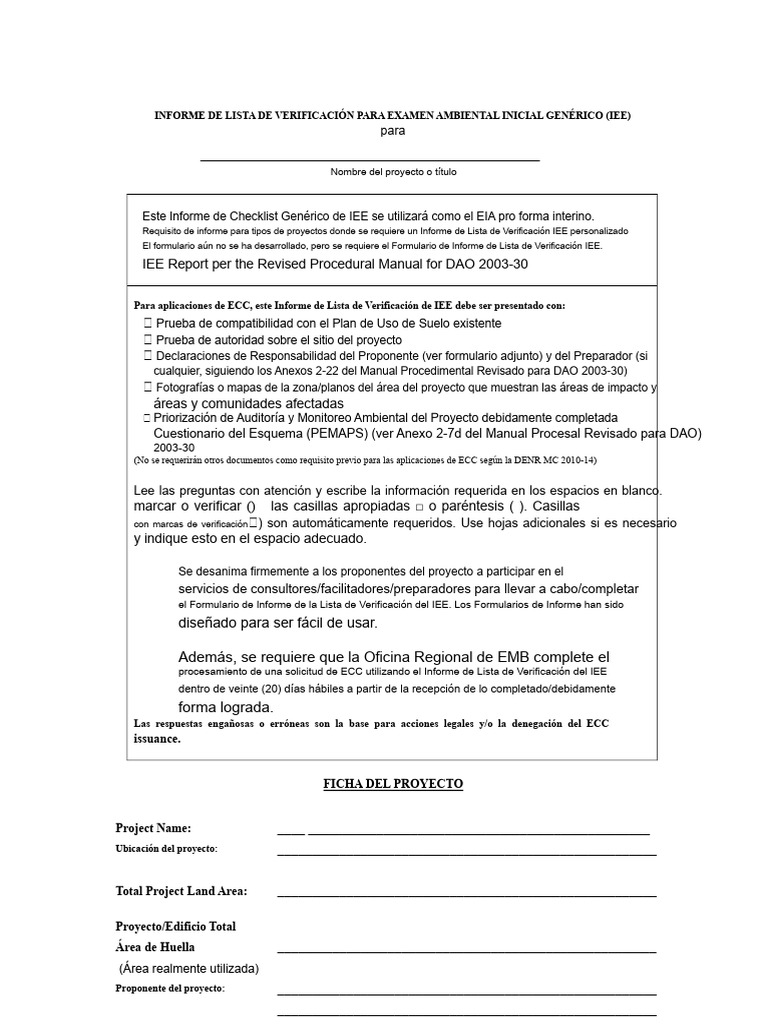 Informe IEE: Checklist Ambiental Genérico | PDF | Residuos | Gestión de ...