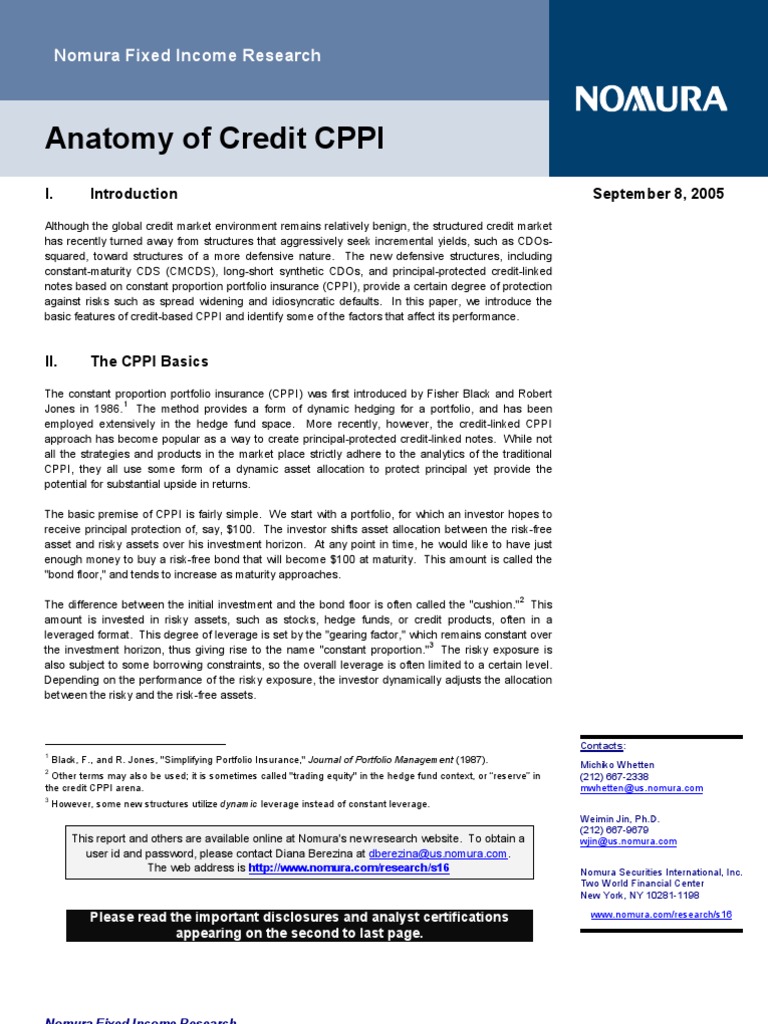 Anatomy of Credit CPPI: Nomura Fixed Income Research | PDF | Leverage ...