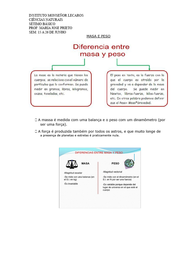 Massa e Peso: Diferenças e Medidas | PDF | Massa | Quilograma