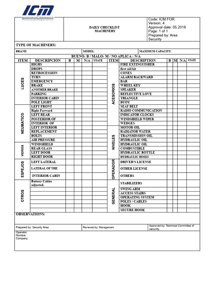 Machinery Check List Format | PDF | Automotive Technologies | Private ...