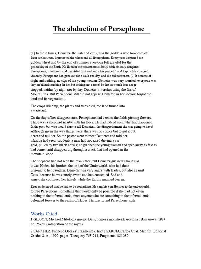 The Abduction of Persephone | PDF | Persephone | Hades