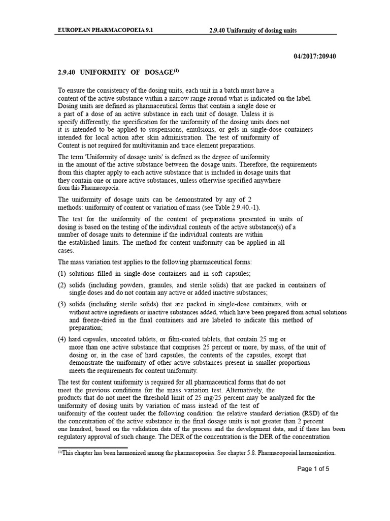 Uniformity of Dosage Units in Pharmaceuticals | PDF | Tablet (Pharmacy ...