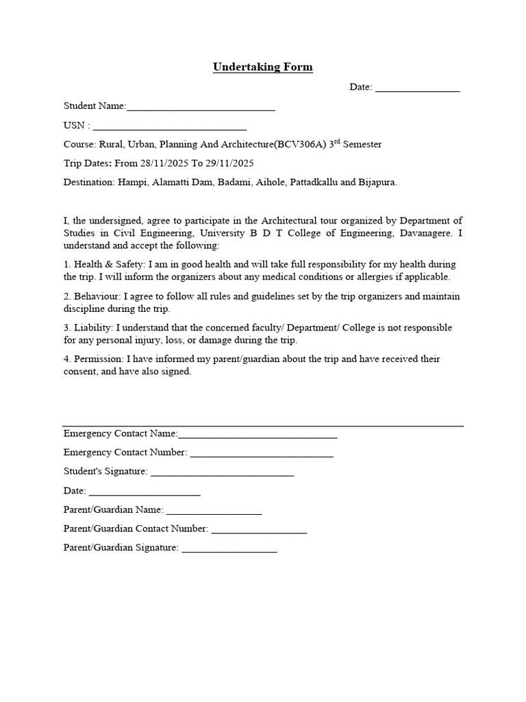 Trip Undertaking Form | PDF